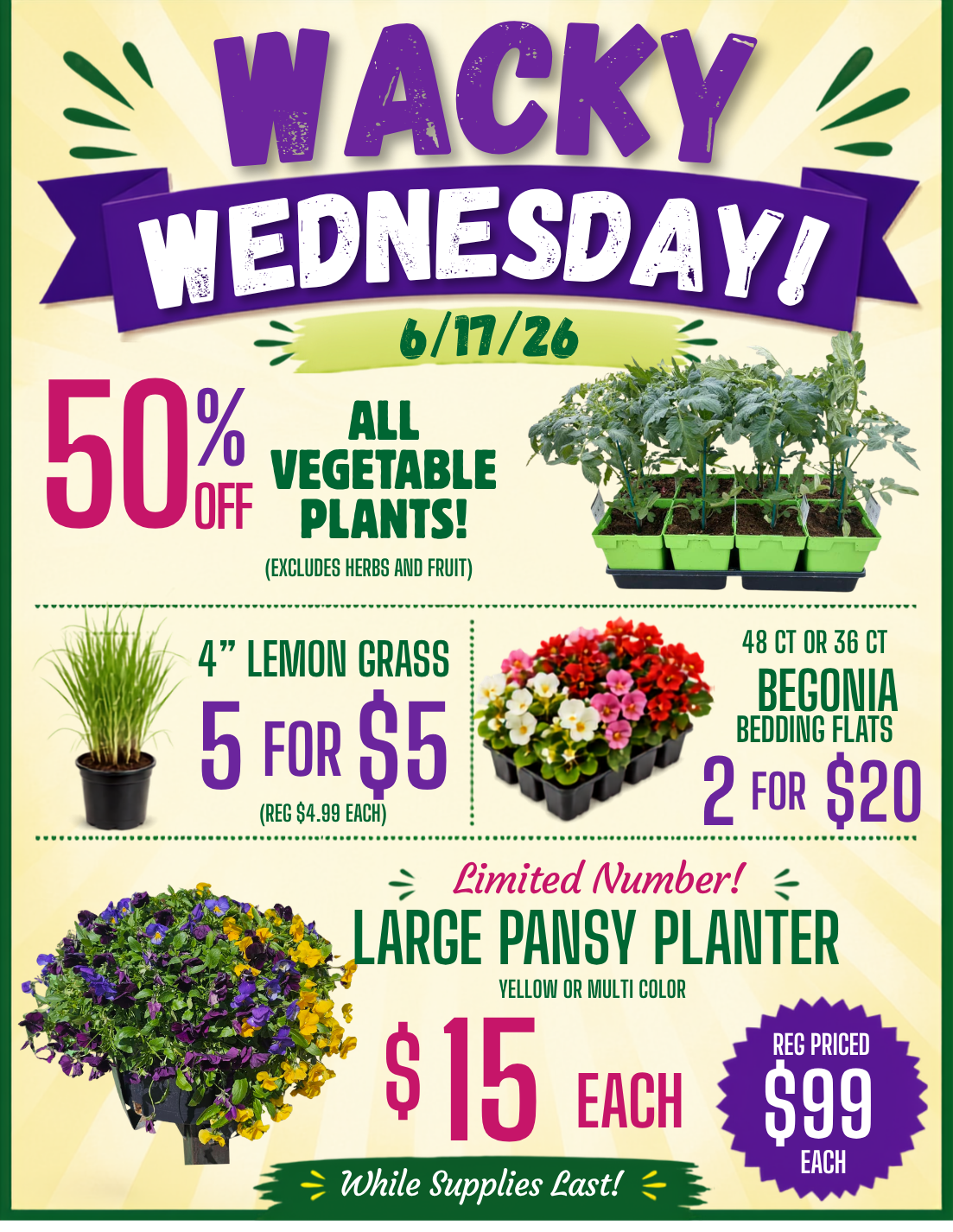 Wacky Wednesday Sale June 17, 2026 - Wenke Greenhouses
